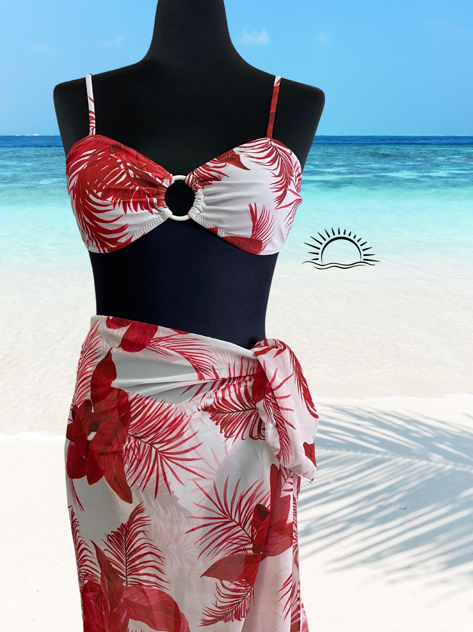 Γυναικείο set Pareo & μπικίνι με floral τύπωμα Red